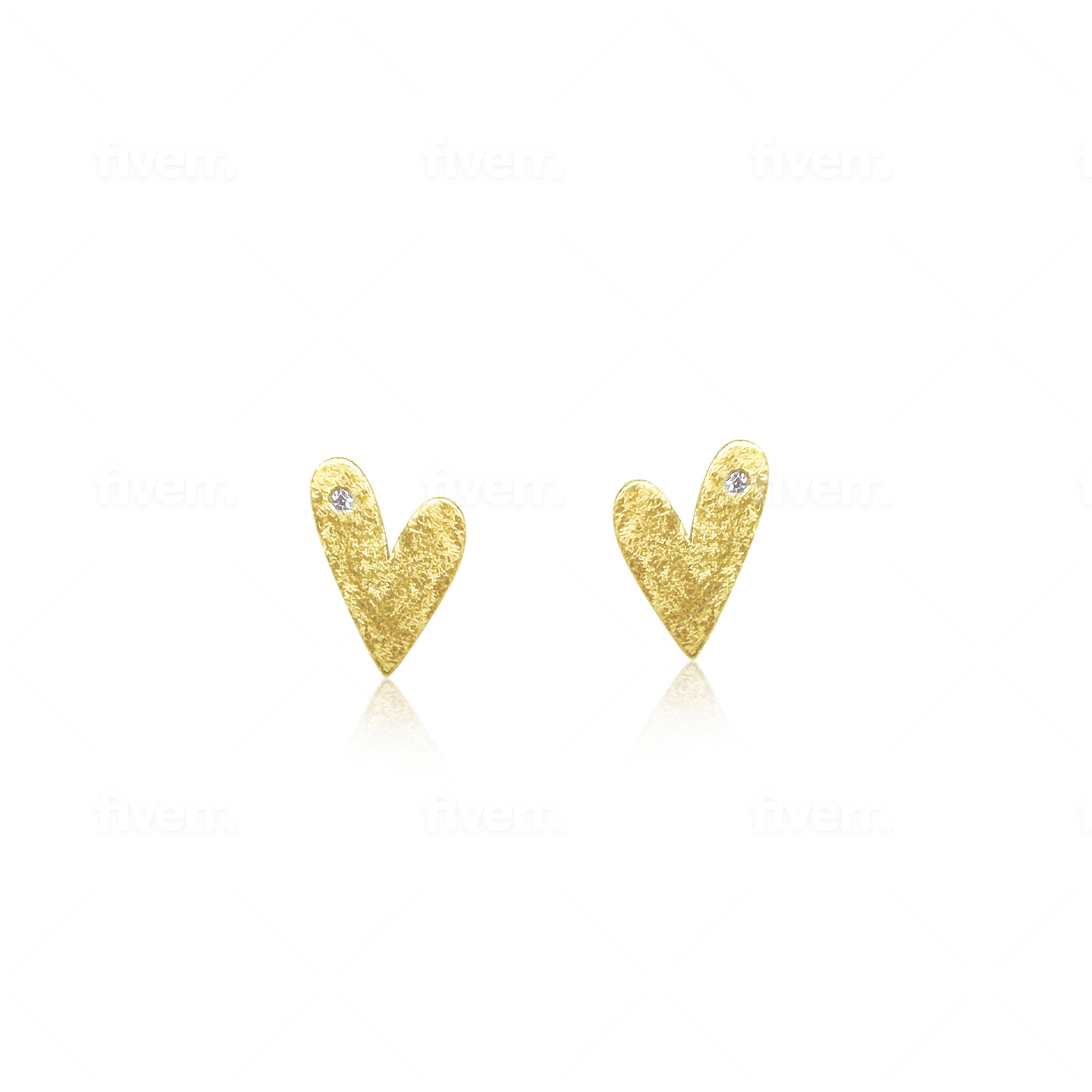 Yellow Gold Brushed Heart and Diamond Stud – Etoielle